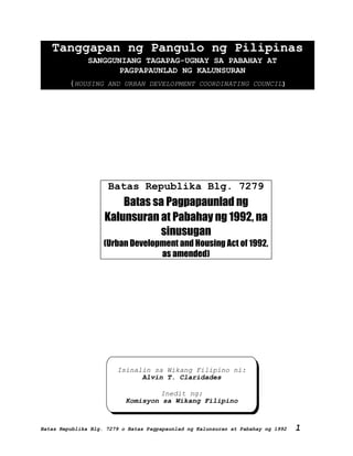 Batas Republika Blg. 7279, na huling sinusugan ng Batas Republika Blg ...