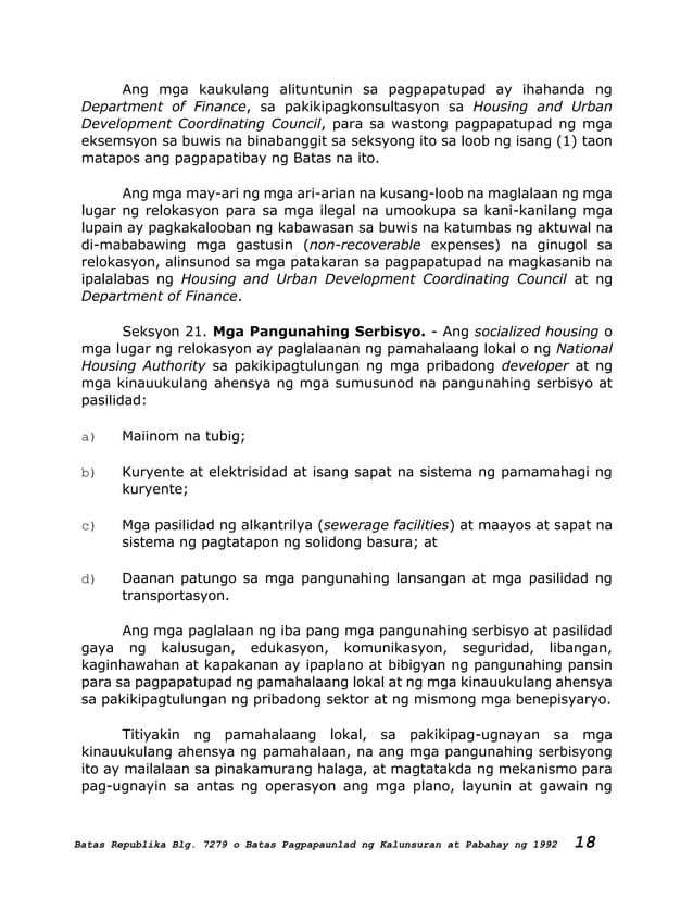 Batas Republika Blg. 7279, na huling sinusugan ng Batas Republika Blg ...