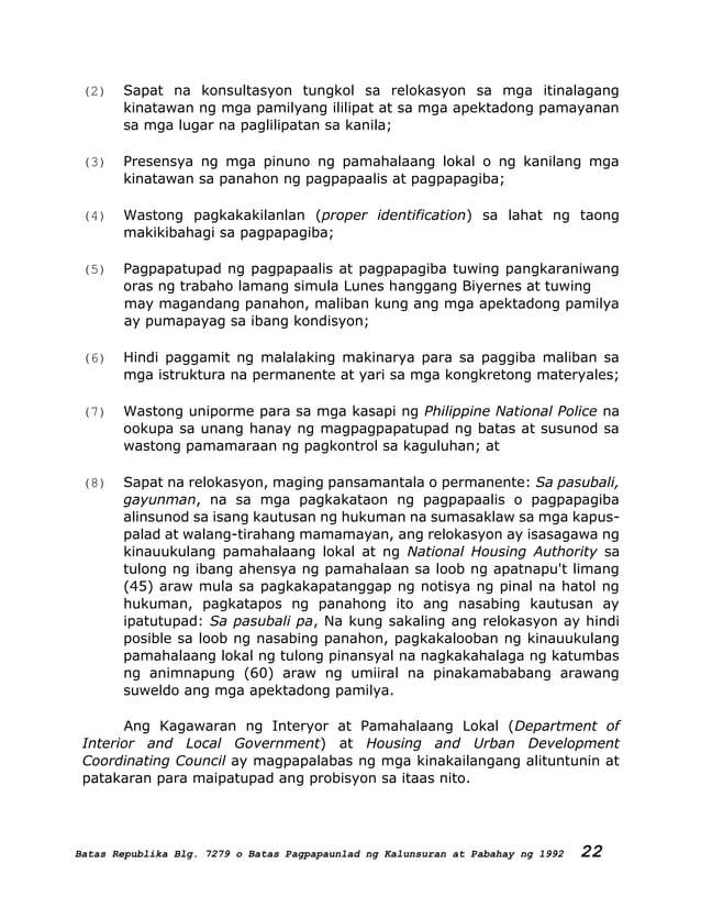 Batas Republika Blg. 7279, na huling sinusugan ng Batas Republika Blg ...