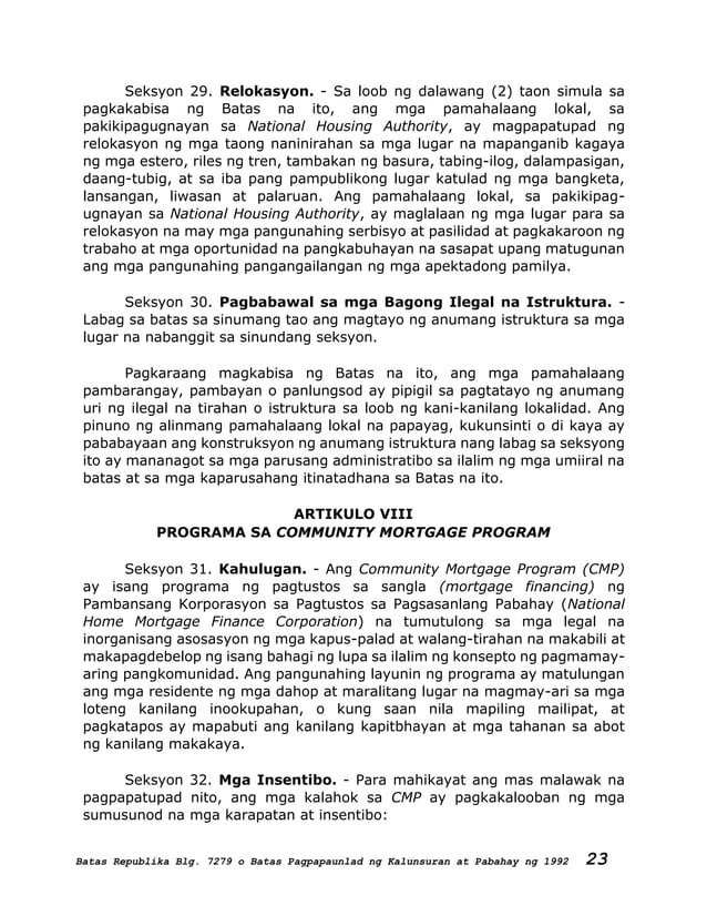 Batas Republika Blg. 7279, na huling sinusugan ng Batas Republika Blg ...