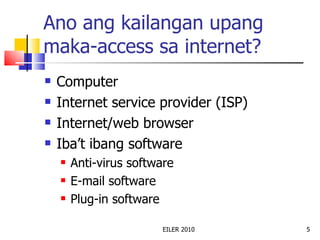Batayang Pagsasanay Sa Paggamit Ng Internet | PPT