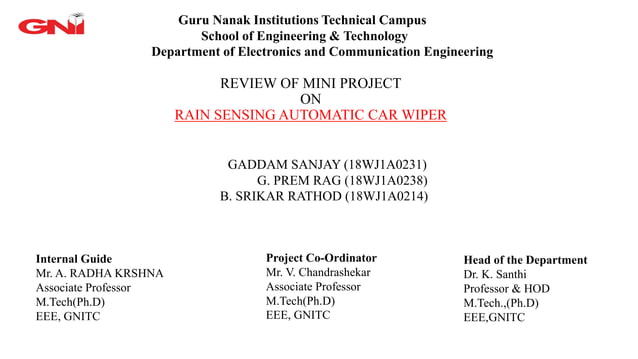 RAIN SENSING AUTOMATIC CAR WIPER BY GADDAM SANJAY | PDF | Weather | Science