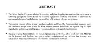 Smart Recipe Recommendation System Using Python and Flask | PPTX