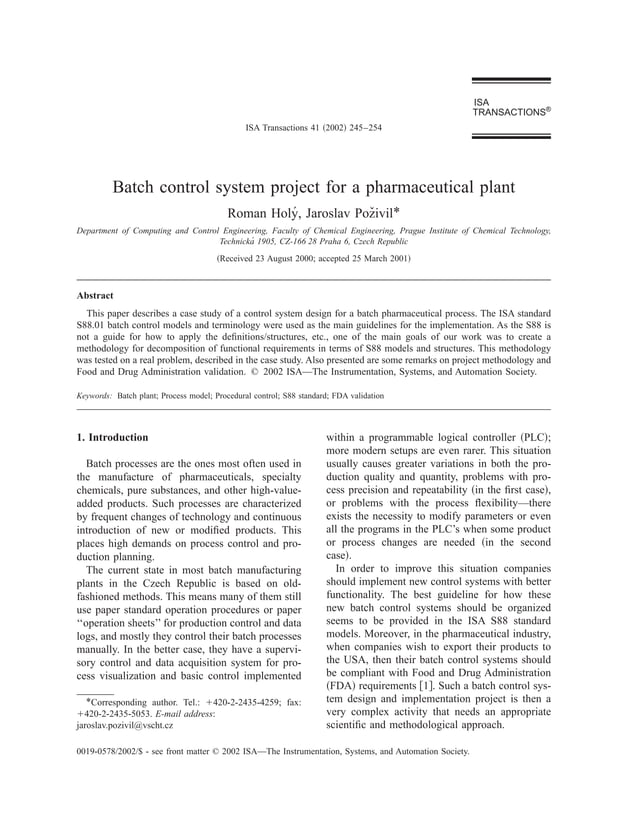 Batch control system project for a pharmaceutical plant | PDF ...