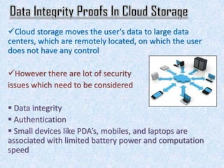 Data Integrity proofs in cloud storage | PPT