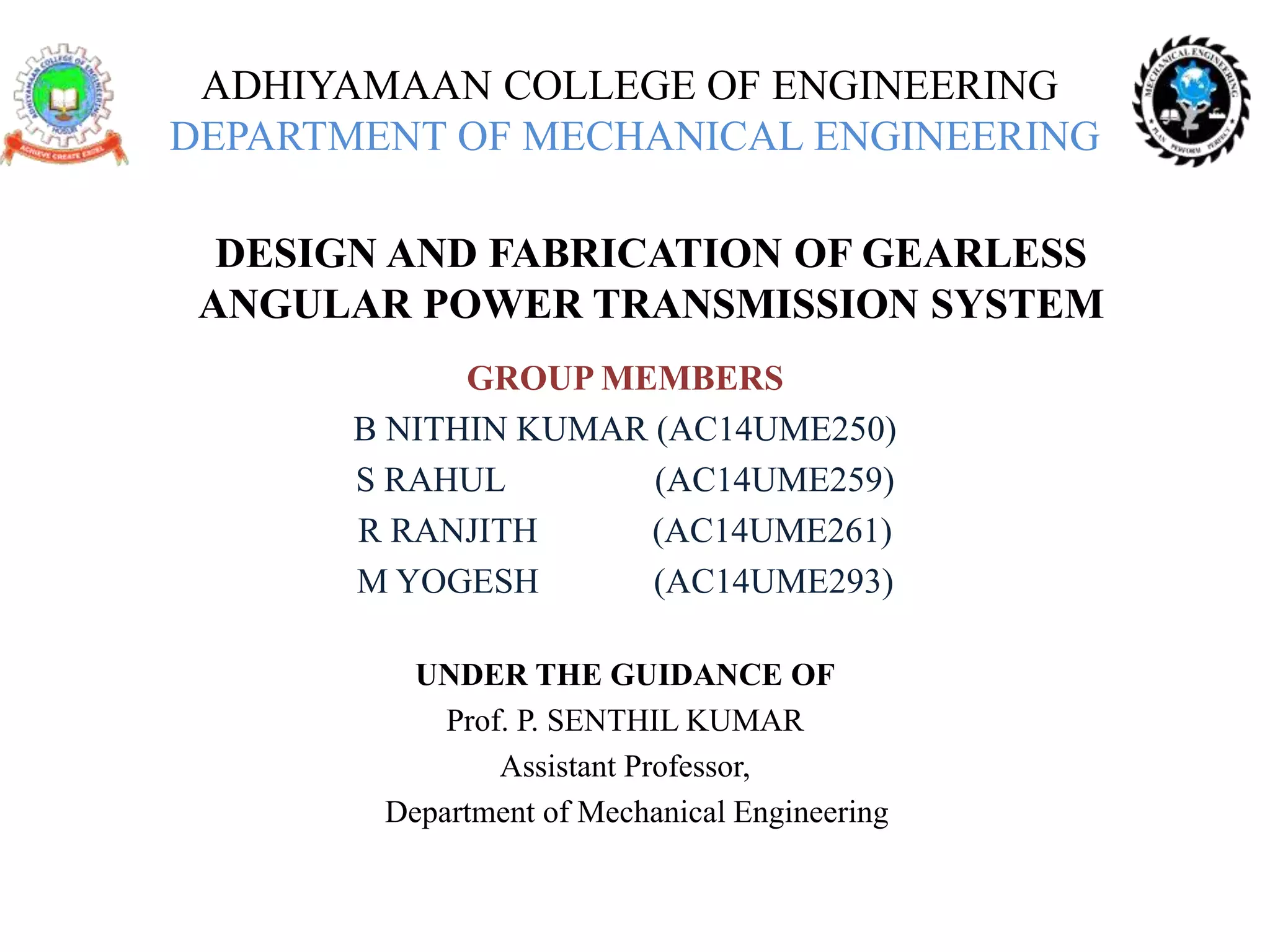 Gearless angular power transmission system | PPTX