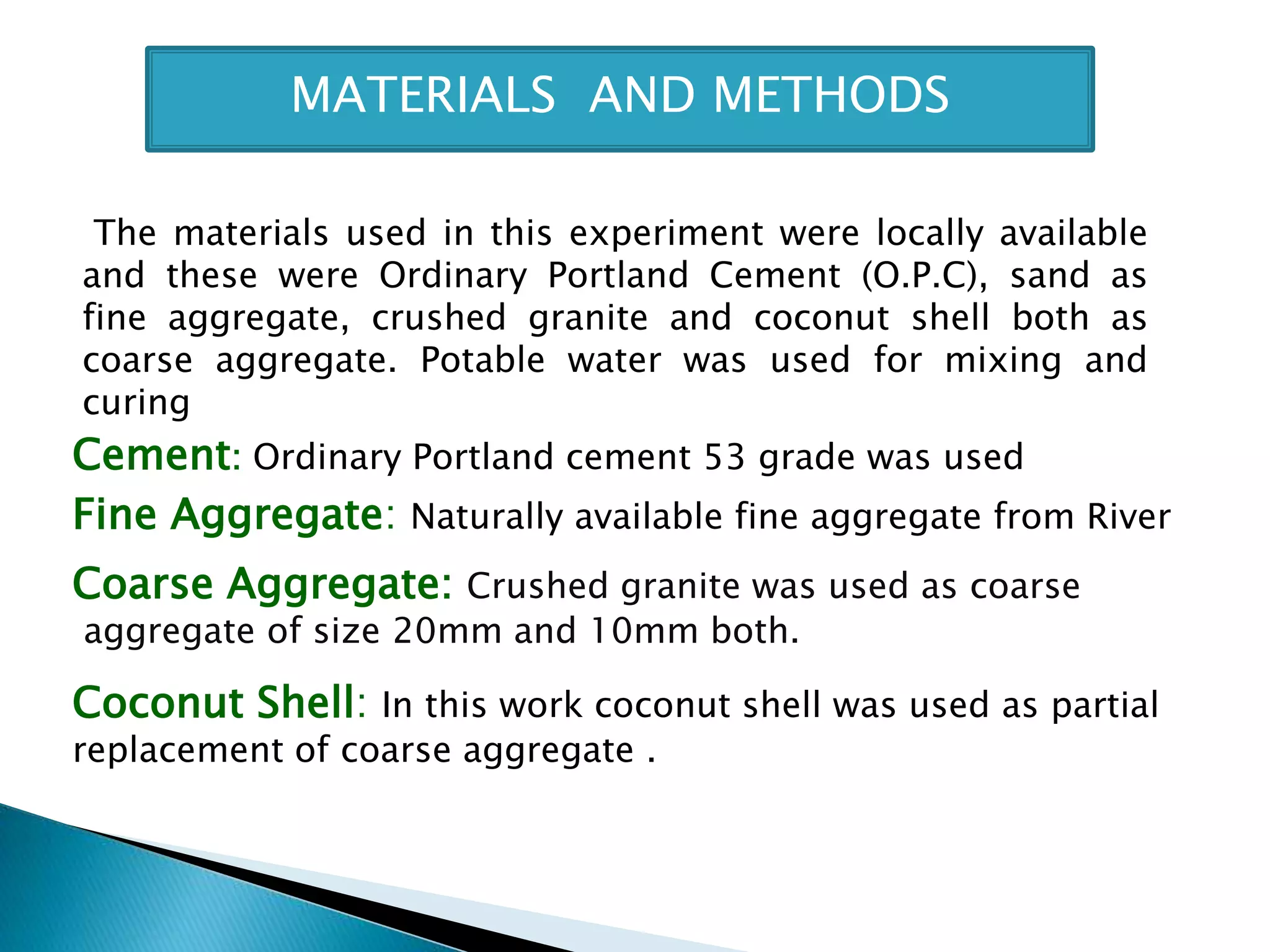 over view of coconut shell as coarse aggreagate | PPTX