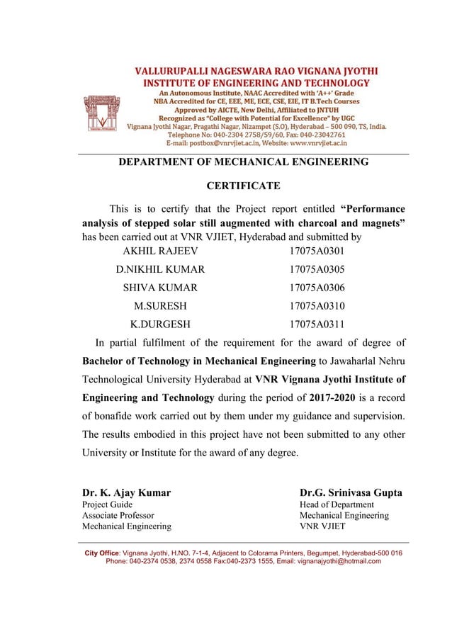 Desalination of water using solar energy #VNR VJIET | PDF