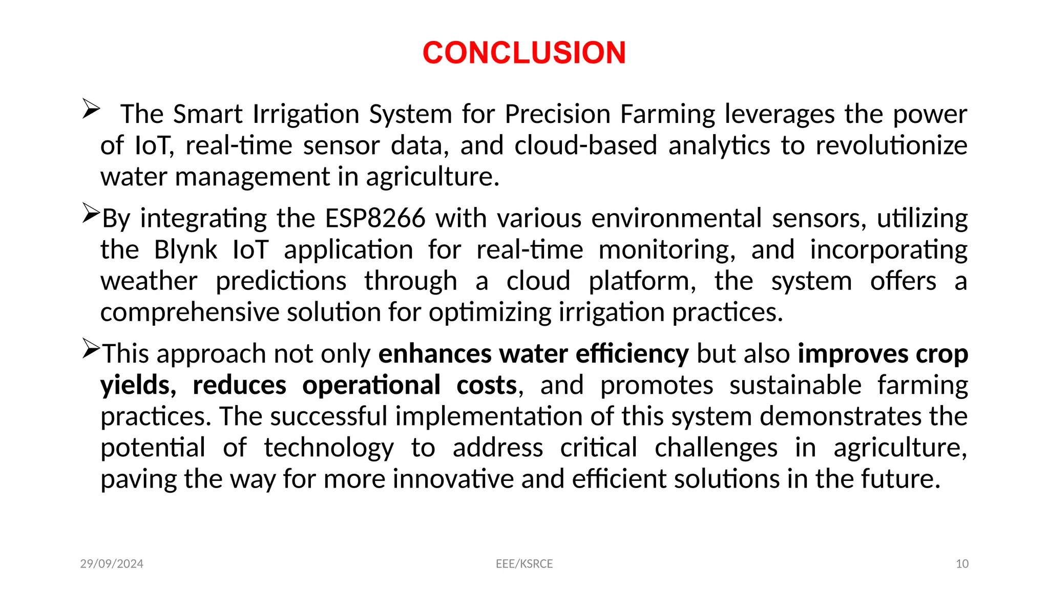 Mini project of smart irrigation system for precious farming | PPTX