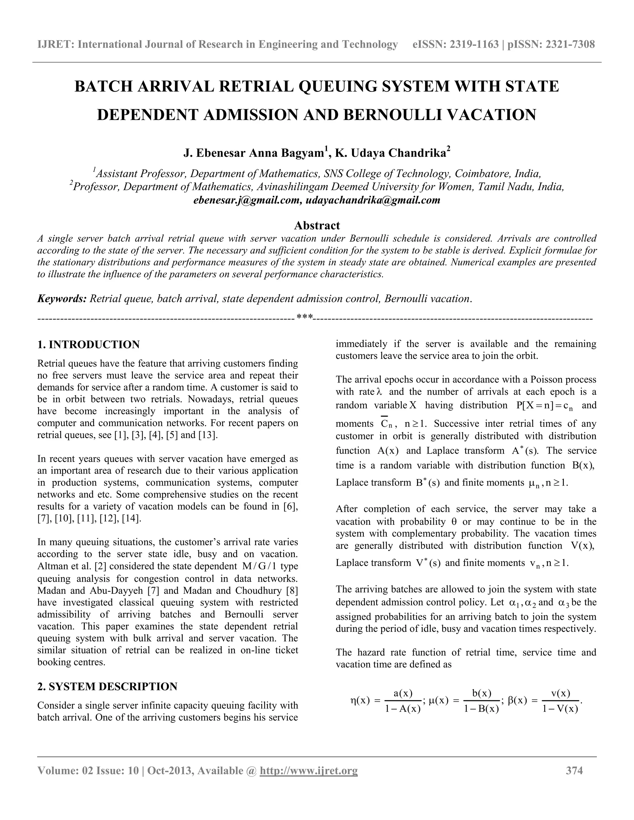 Batch Arrival Retrial Queuing System With State Dependent Admission And