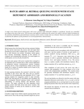 Batch arrival retrial queuing system with state dependent admission and bernoulli vacation | PDF