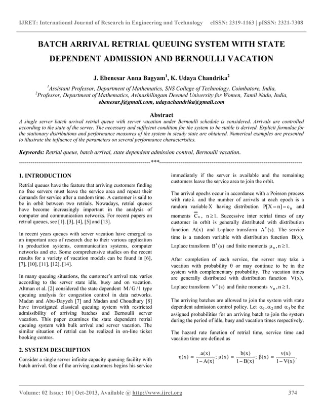 Batch arrival retrial queuing system with state dependent admission and bernoulli vacation | PDF