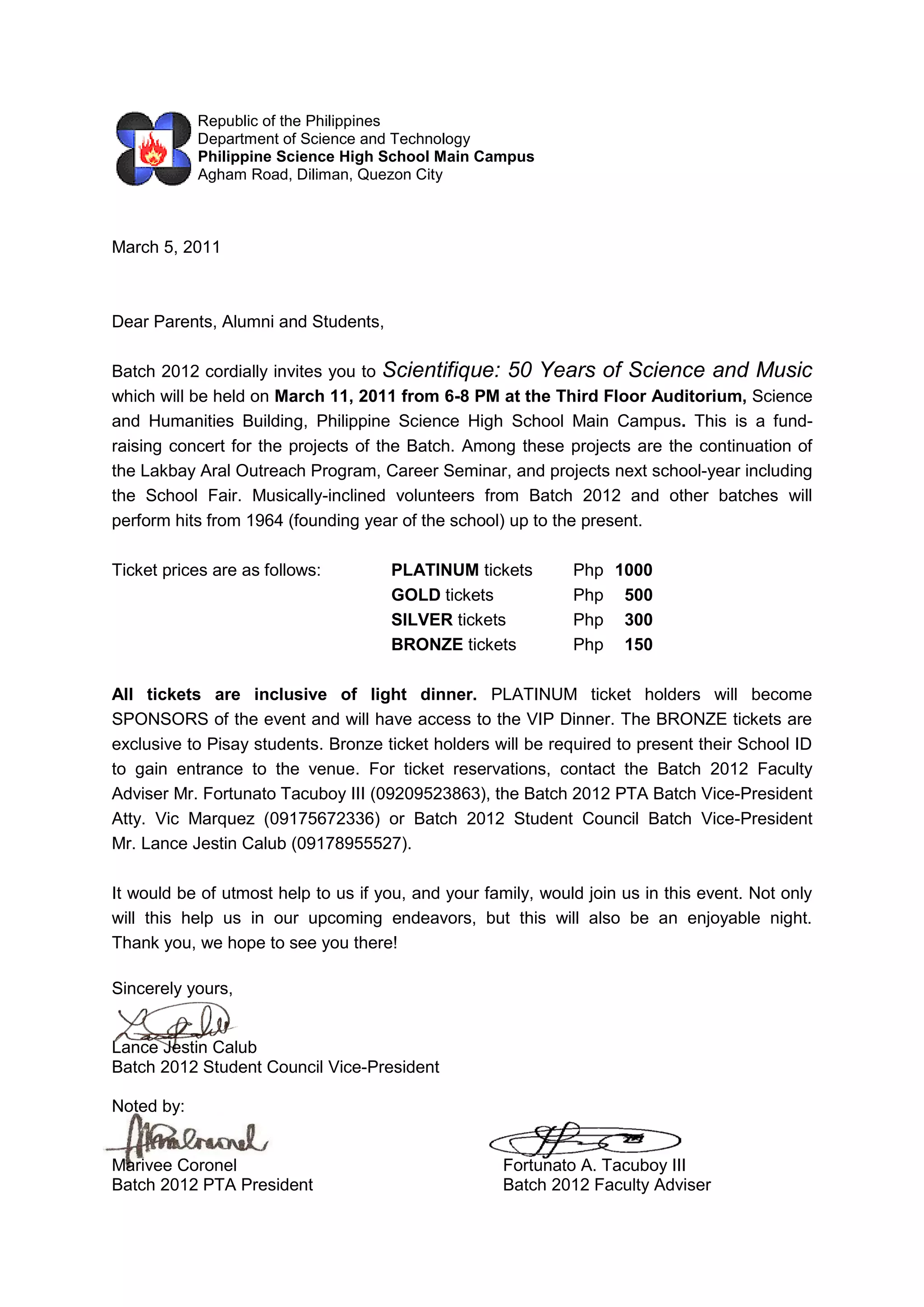 Batch Concert Letter | PDF