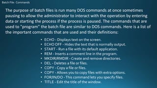 Batch FIles | PPTX | Operating Systems | Computer Software and Applications