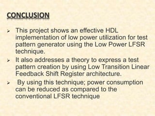 Low power and efficiency test pattern generator | PPT