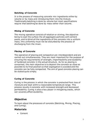 Batching, mixing, placing, and curing of concrete - Report | DOCX