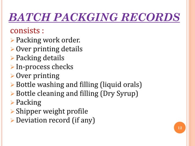 Batch packaging record for sterile water for injection | PPTX