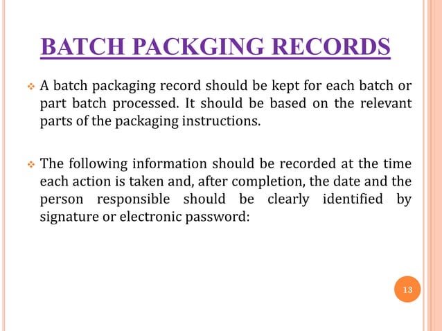 Batch packaging record for sterile water for injection | PPTX
