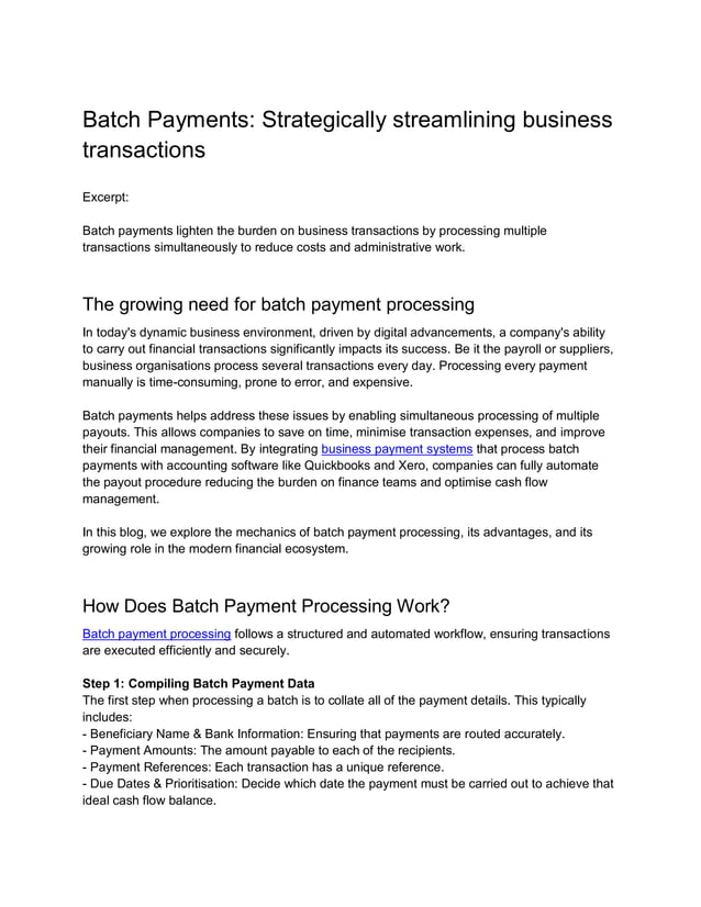 Simplifying business transactions: The batch payment approach | PDF
