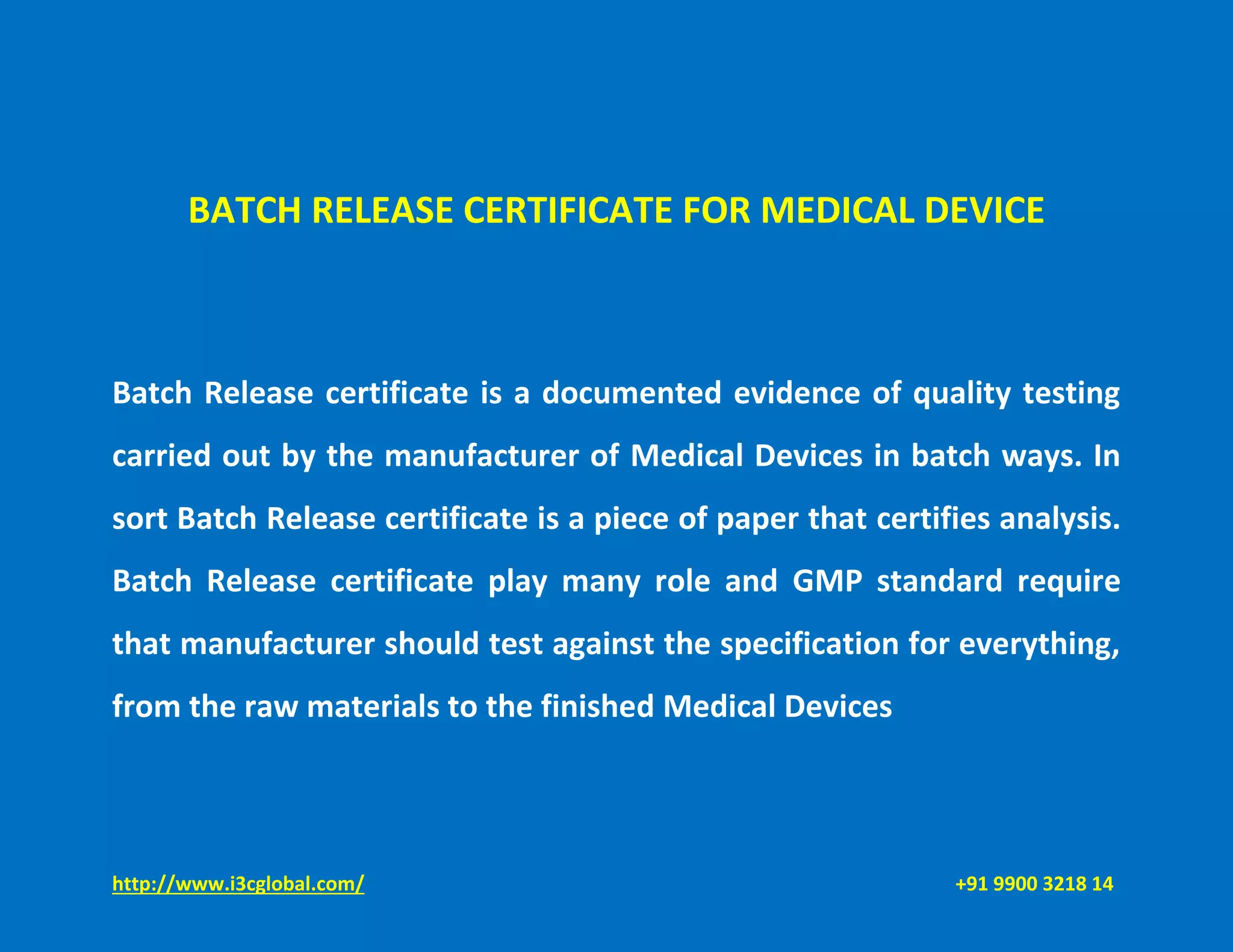 Batch release certificate for medical device | DOCX