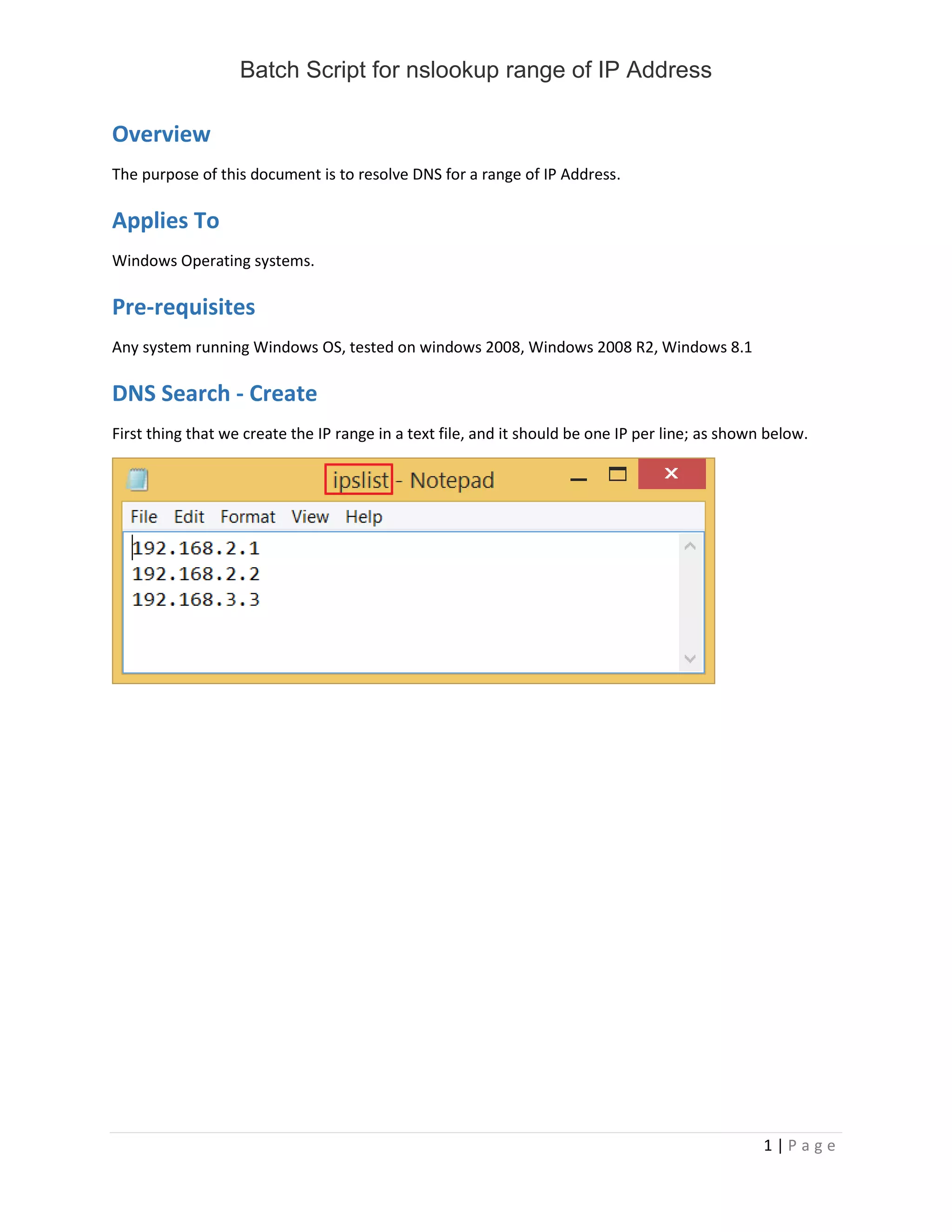 Batch script for nslookup range of ip address | PDF