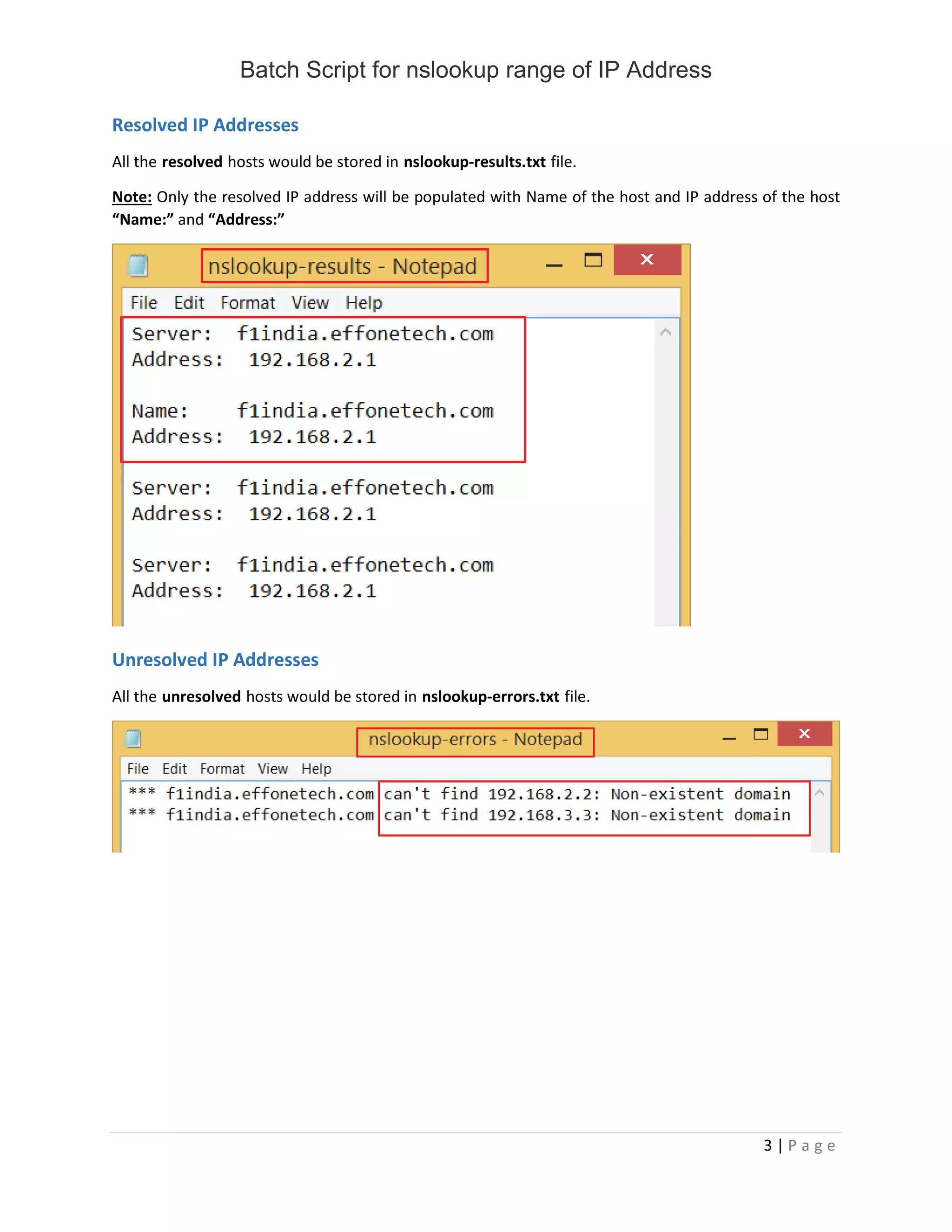 Batch script for nslookup range of ip address | PDF
