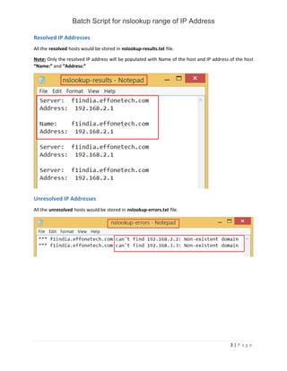 Batch script for nslookup range of ip address | PDF