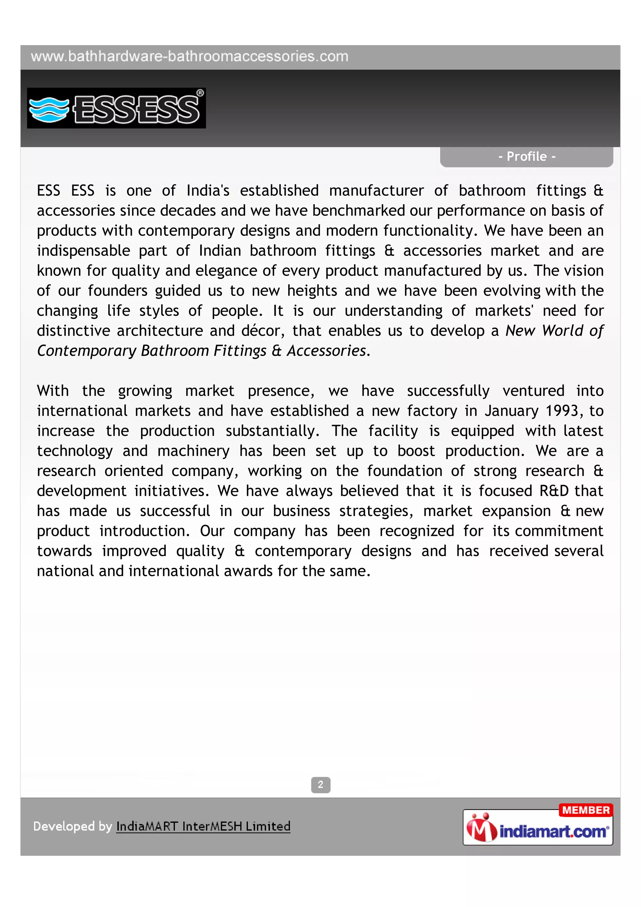 Ess Ess Bathroom Products Private Limited, Chandigarh, Bathroom ...