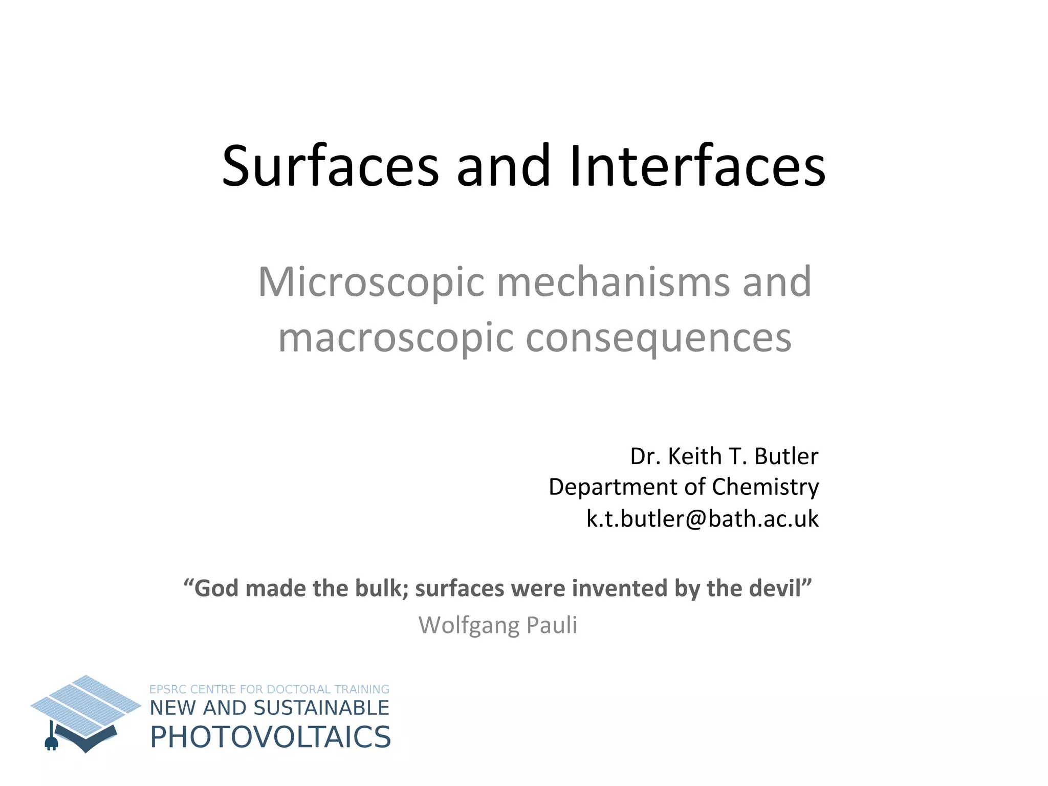 Surfaces and Interfaces | PDF