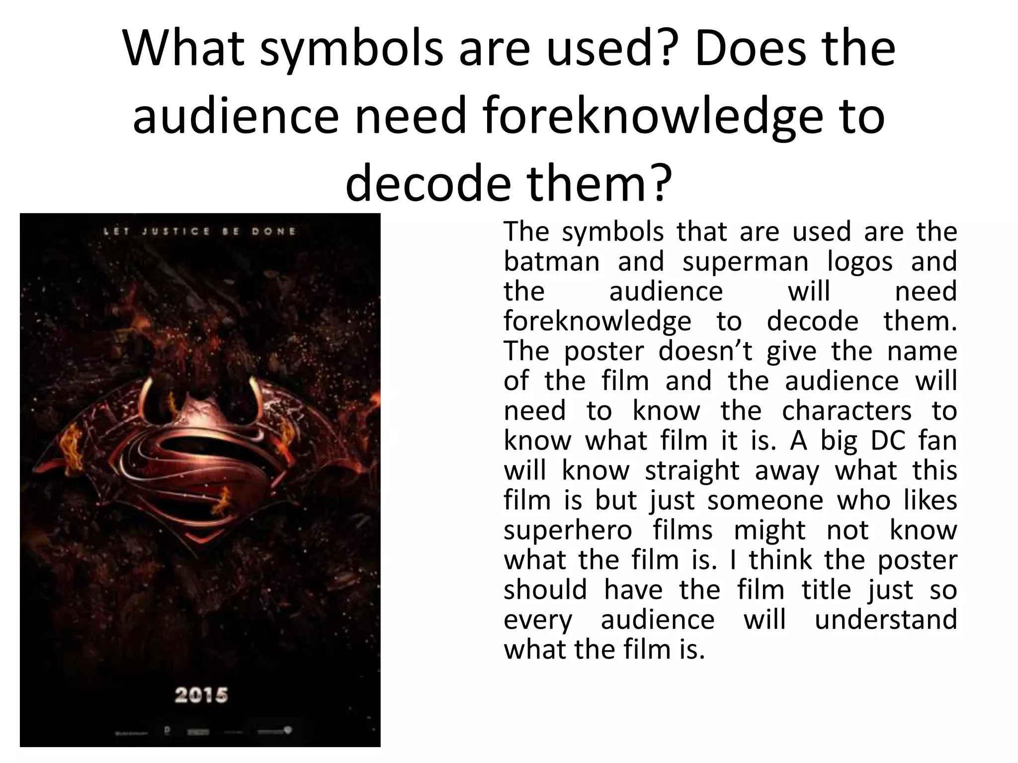 Batman vs superman poster annotation Media GCSE | PPTX