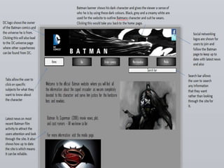 Batman website design with annotations | PPT