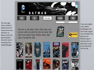 Batman website design with annotations | PPT