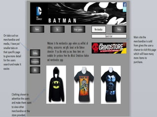 Batman website design with annotations | PPT