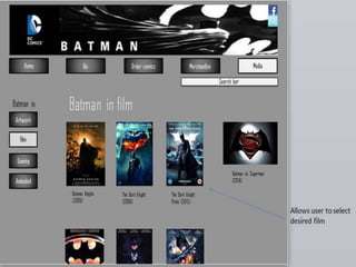 Batman website design with annotations | PPT