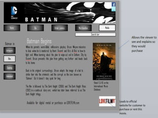 Batman website design with annotations | PPT