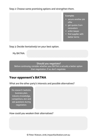 Worksheet: Using BATNA in a negotiation | PDF