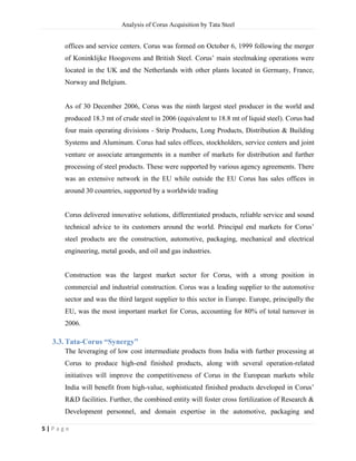 Analysis of corus acquisition by tata steel | PDF
