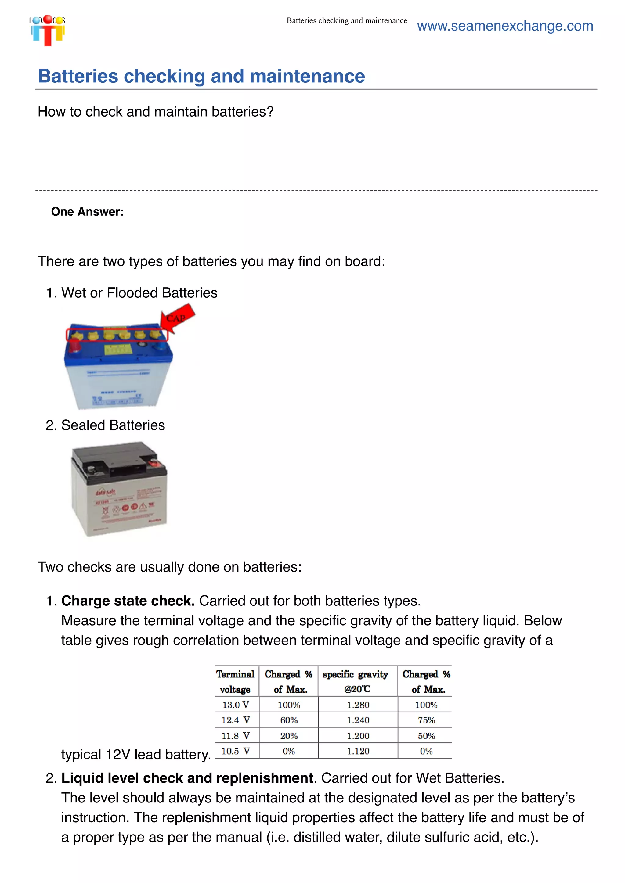 Batteries checking and maintenance | PDF