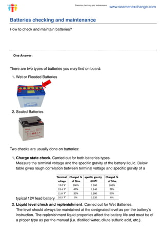 Batteries checking and maintenance | PDF