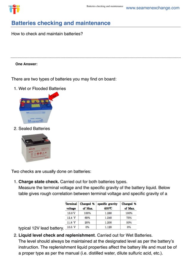 Batteries checking and maintenance | PDF