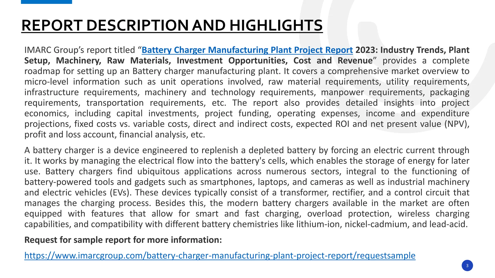 Detailed Project Report on Setting up a Battery Charger Manufacturing ...