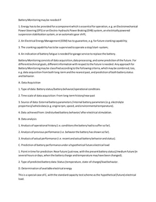 Battery monitoring and analysis for automotive system | PDF