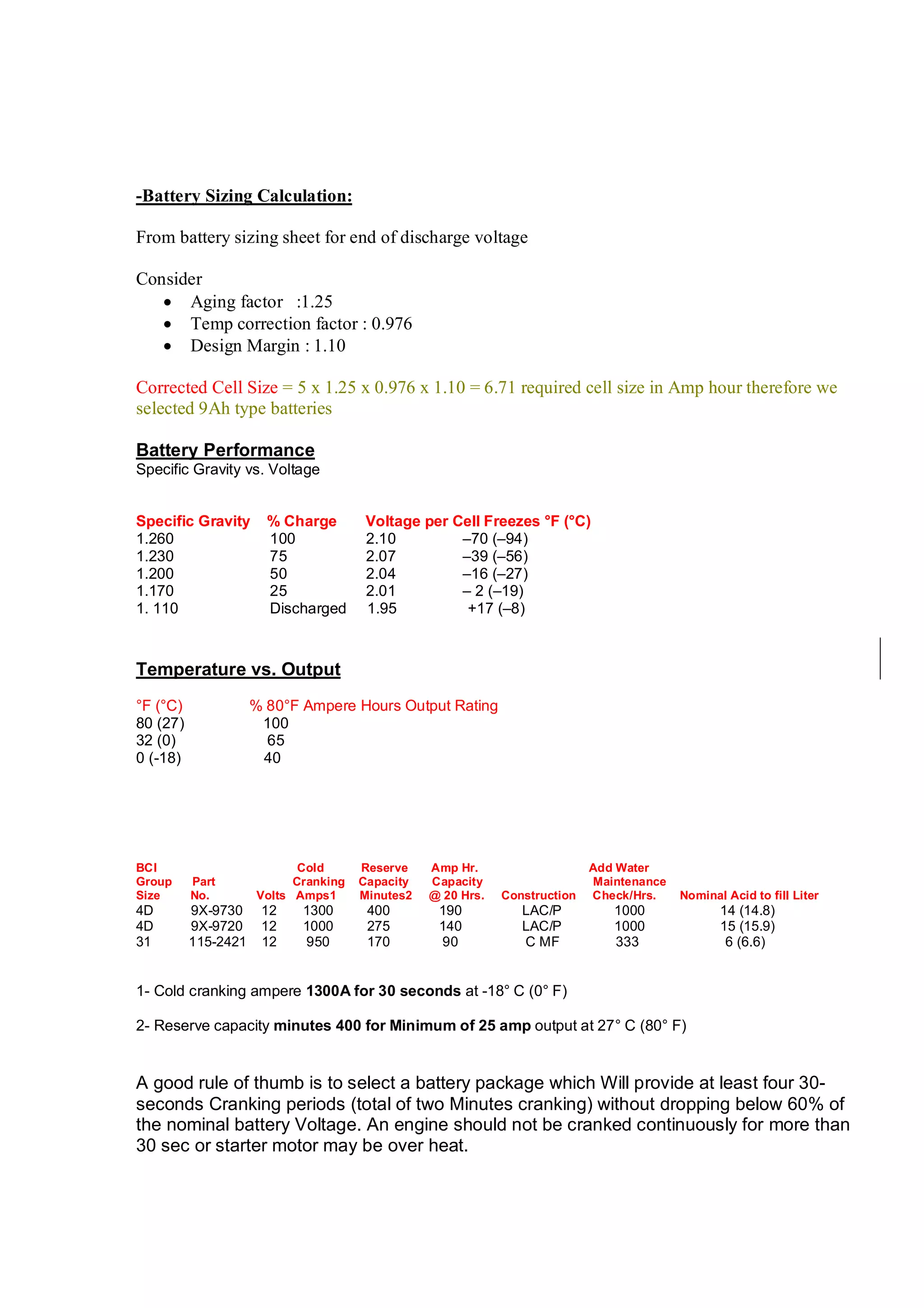 Battery specifications and calculation | PDF