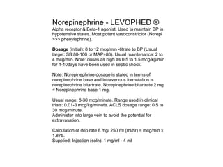 Norepinephrine Drip Dose 8mg 250 Ml