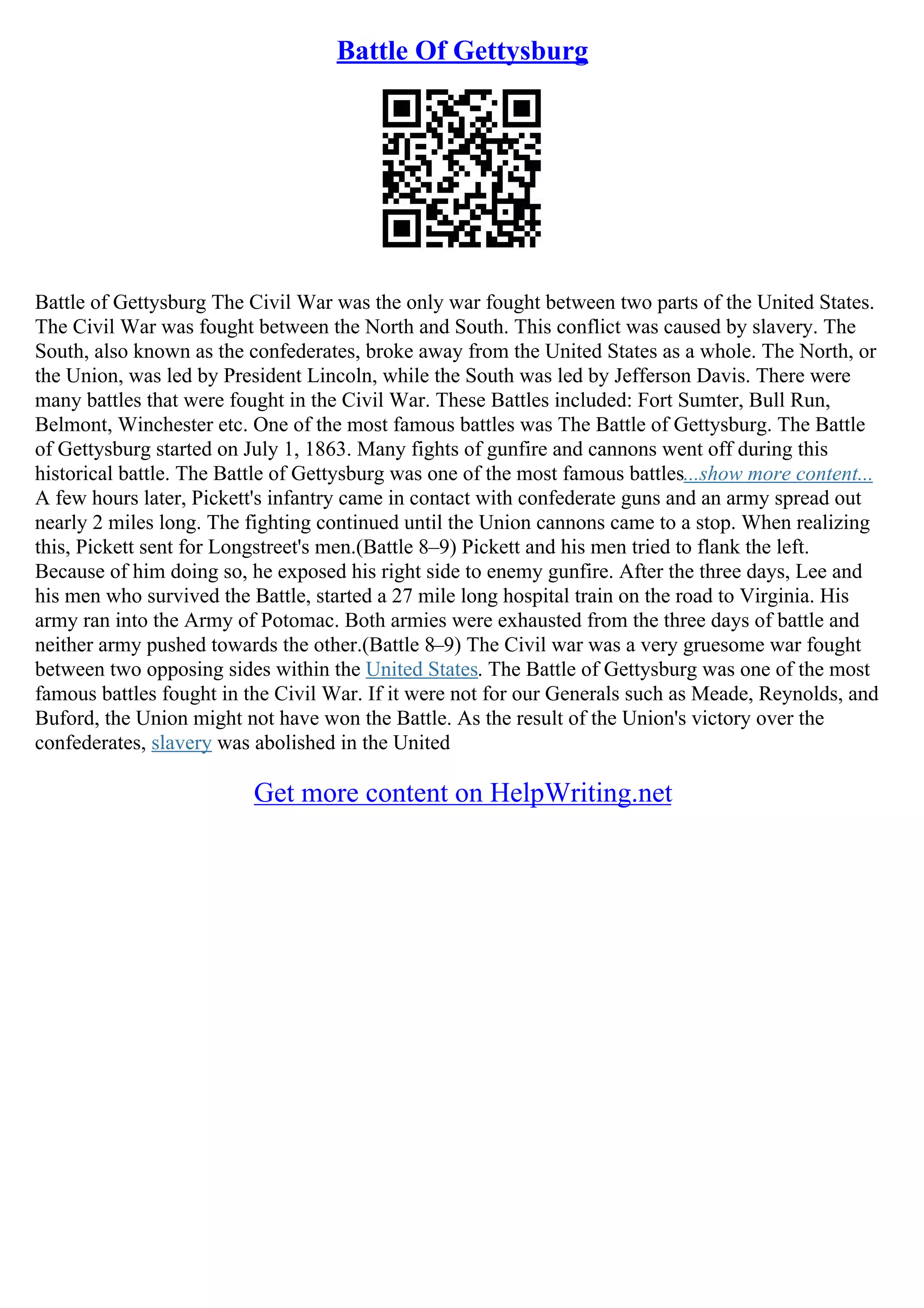 Battle Of Gettysburg Essay | PDF