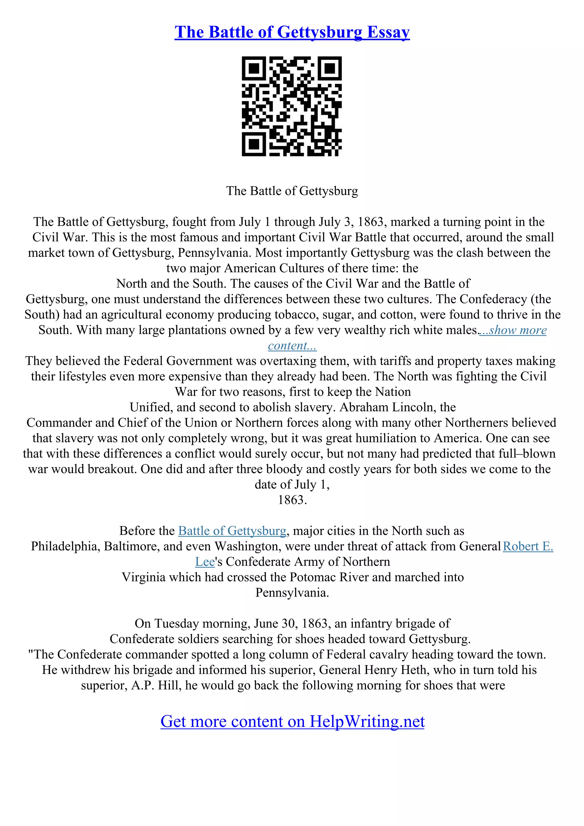 Battle Of Gettysburg Essay | PDF