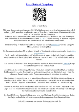 Battle Of Gettysburg Essay | PDF