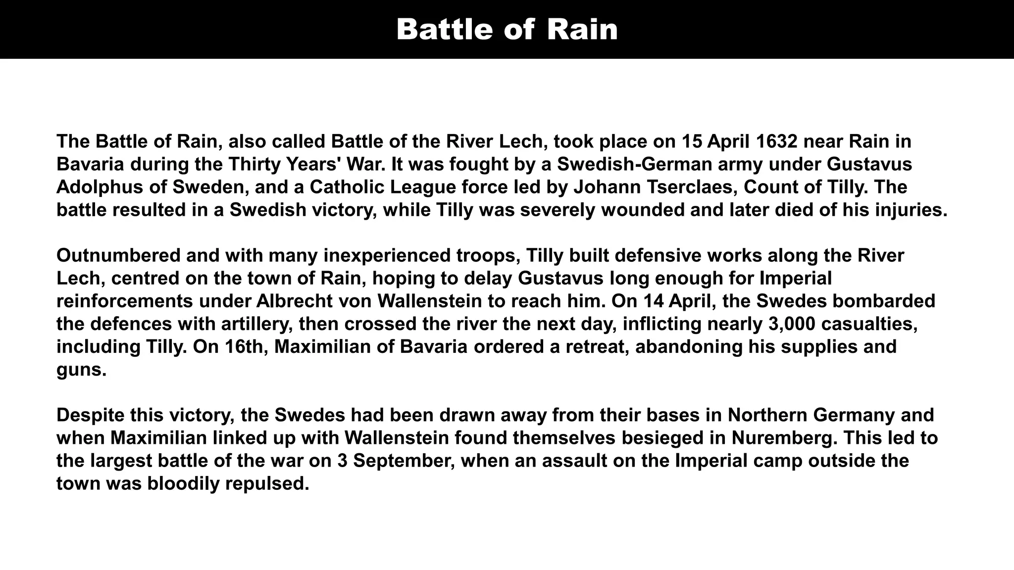 Battle of Rain year 1632, 30 years War a Swedish battle. | PDF