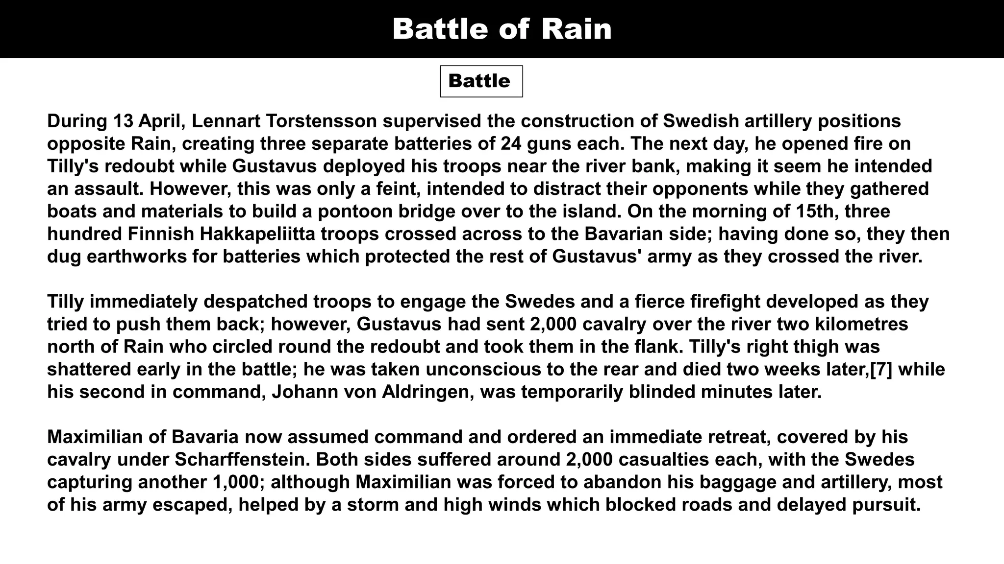 Battle of Rain year 1632, 30 years War a Swedish battle. | PDF