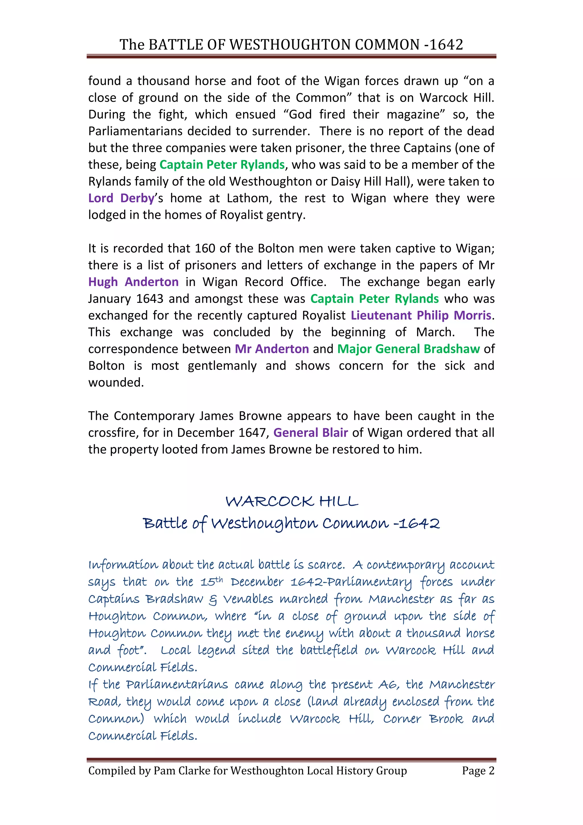 Battle of westhoughton common 1642 | PDF